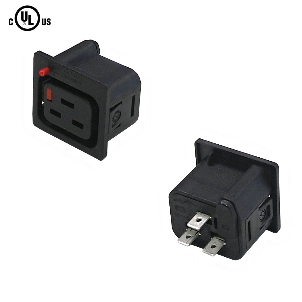 C19 Locking Receptacle 6.3mm Terminal, 1.5mm Panel Thickness - Black