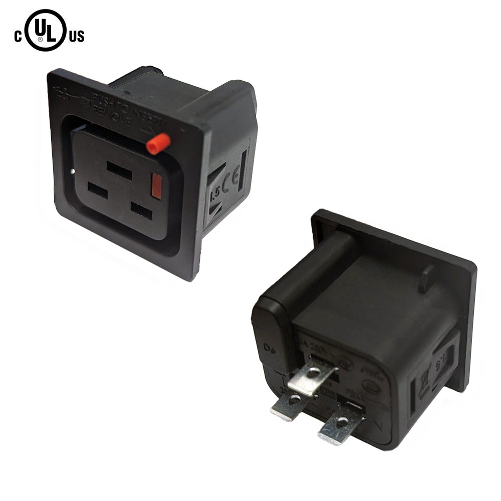 C19 Locking Receptacle 6.3mm Terminal, 1.5mm Panel Thickness - Black