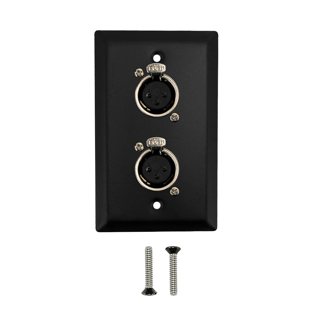 Single Gang 2 x XLR Locking Female Stainless Steel Wall Plate Kit - BL