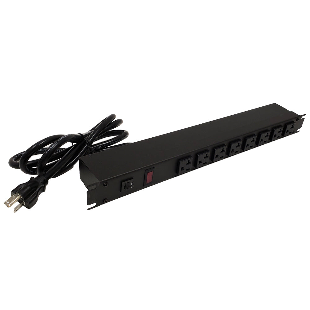 Hammond 19 inch 8 Outlet Horizontal Rack Mount Power Strip - 15ft Cord