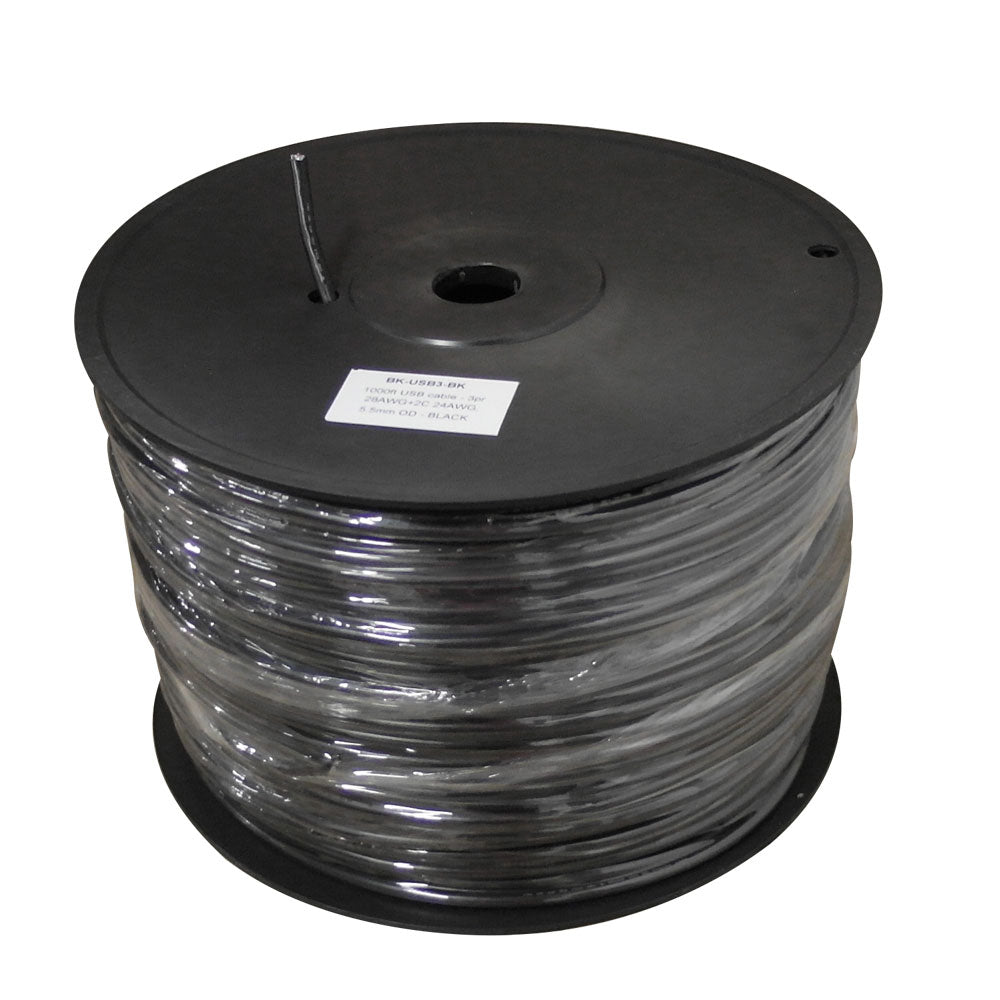 1000ft USB Cable - 3Pr 28AWG + 2C 24AWG, 5.5MM OD - Black
