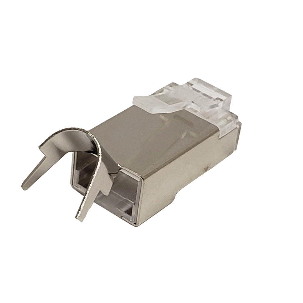 RJ45 Cat7 Shielded Plug with Lacing Bar Insert and External Strain Rel