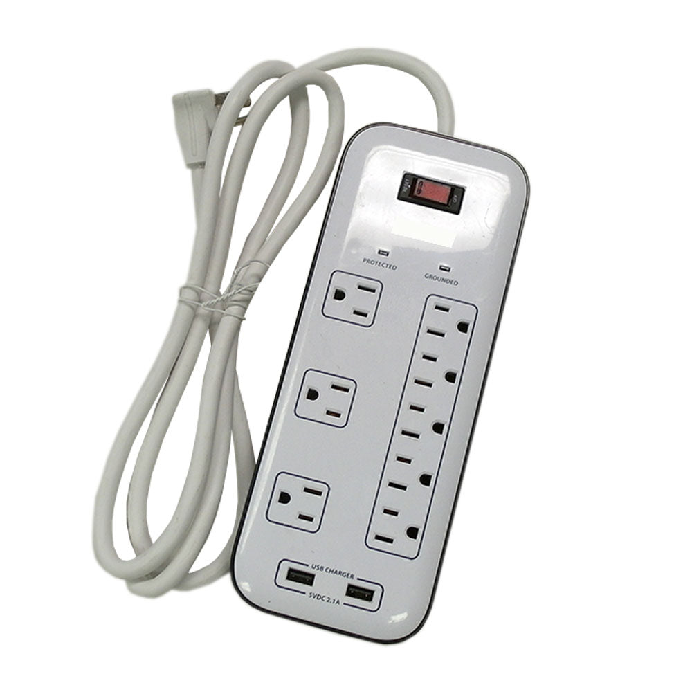 8 Outlet Surge Protector - 2400J, 6ft Cord, Down Angle Plug, 2 USB Cha