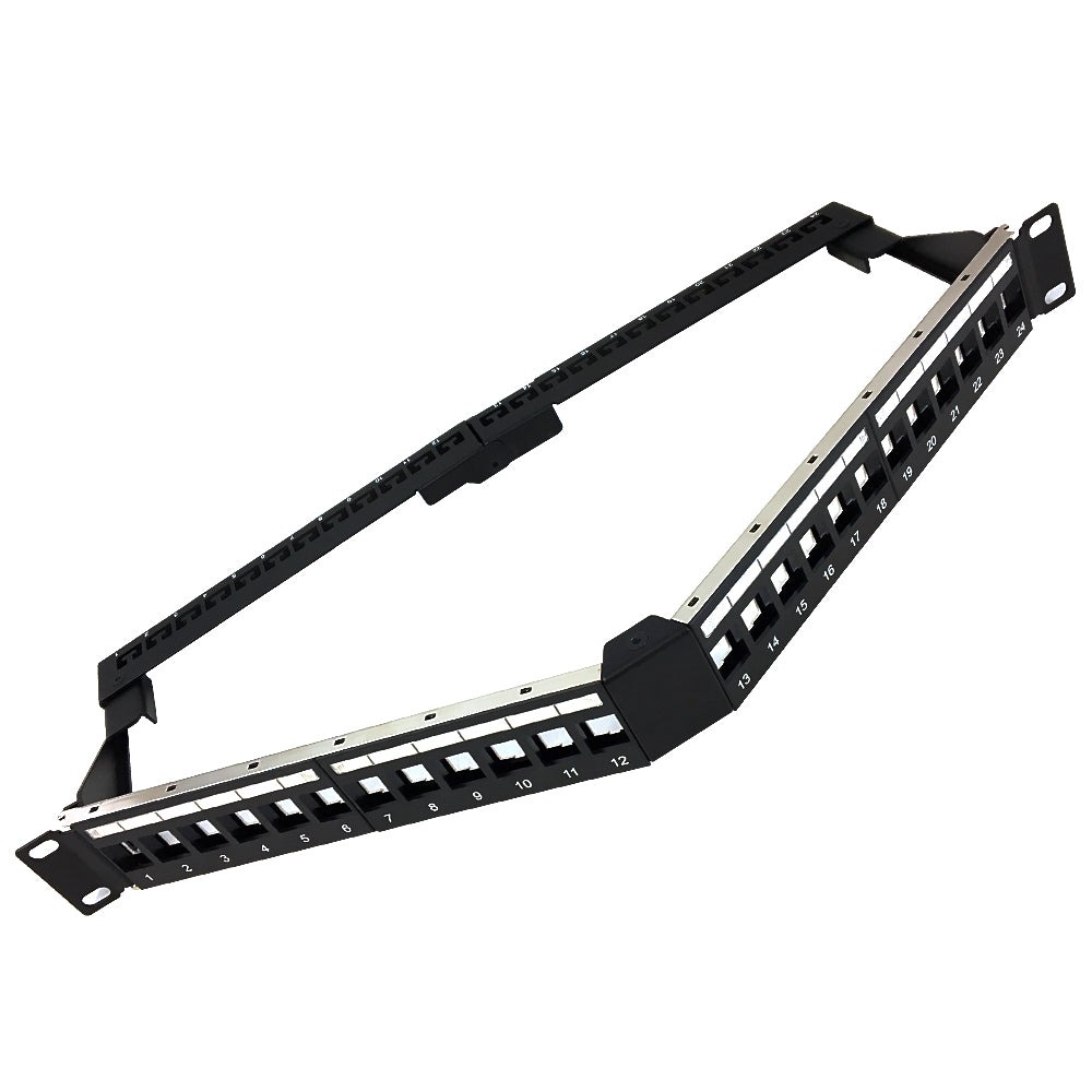 24-port Shielded Angled Keystone Patch Panel - 19 inch Rackmount 1U wi