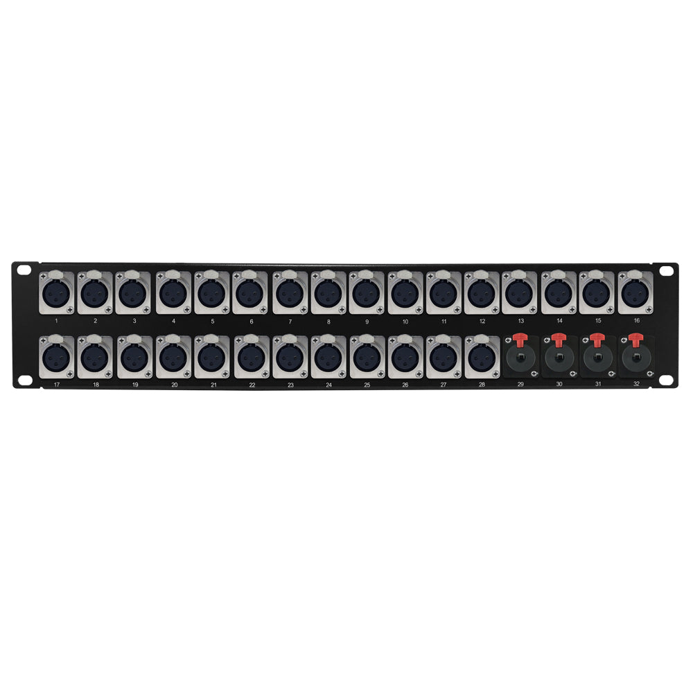 28-Port XLR Female + 4-Port TRS Female patch panel, 19 inch rackmount