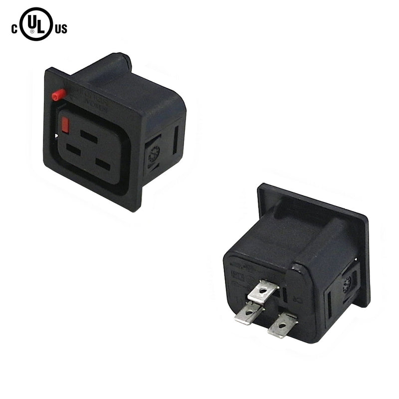 C19 Locking Receptacle 6.3mm Terminal, 1.5mm Panel Thickness - Black