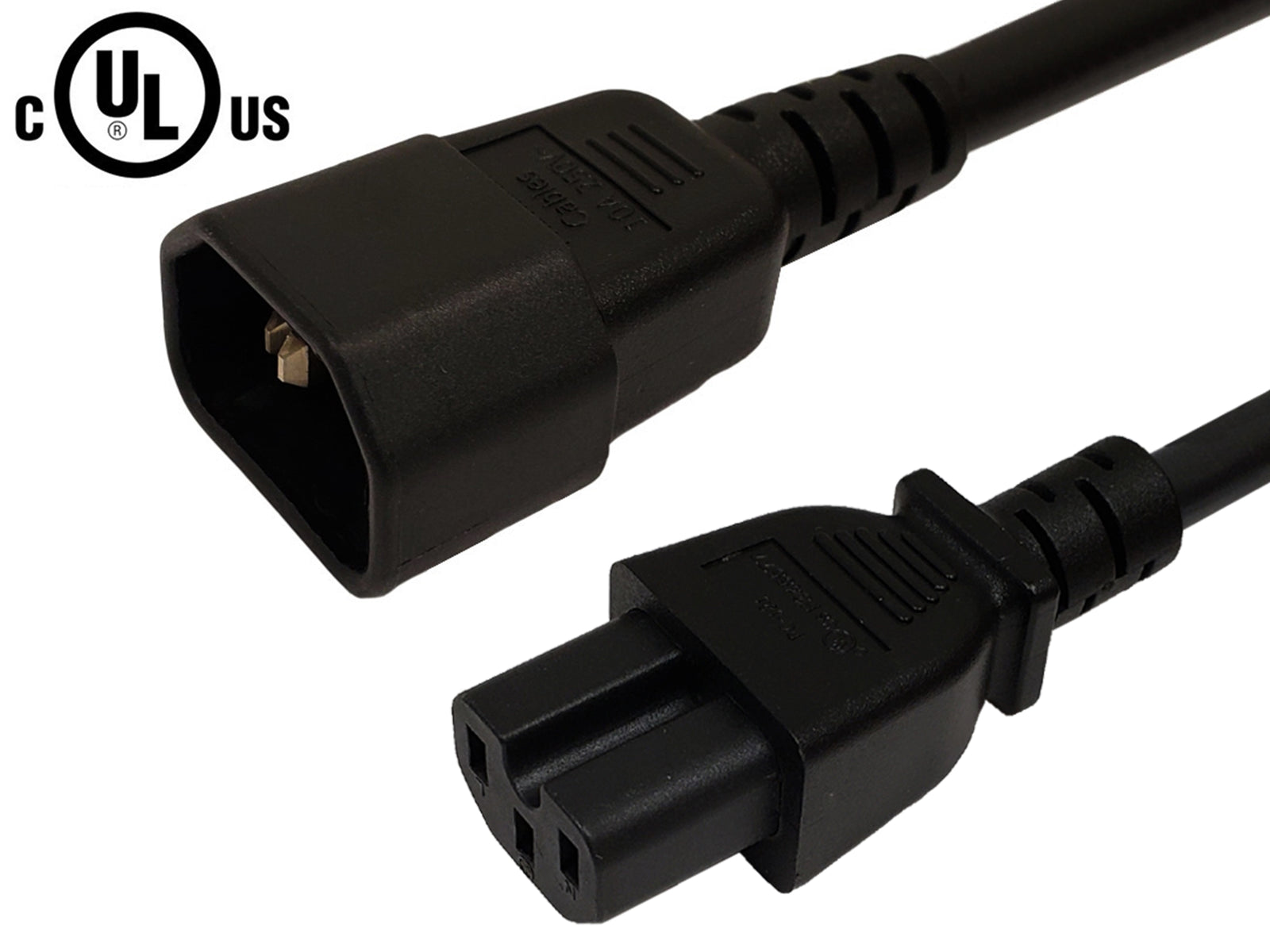 IEC C14 to IEC C15 Power Cable - 14AWG (15A 250V) - SJT Jacket