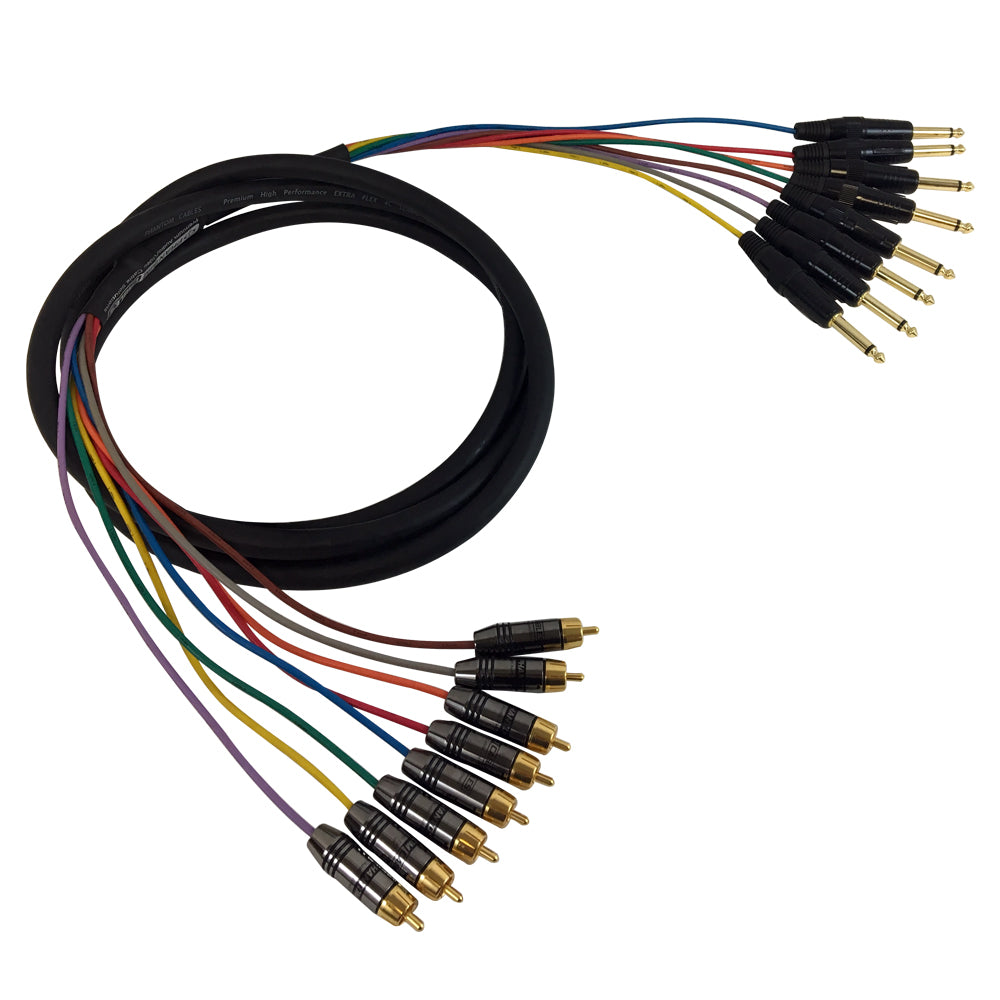 Premium Phantom Cables RCA Male to TS Male Analog 8-Channel Snake Cabl