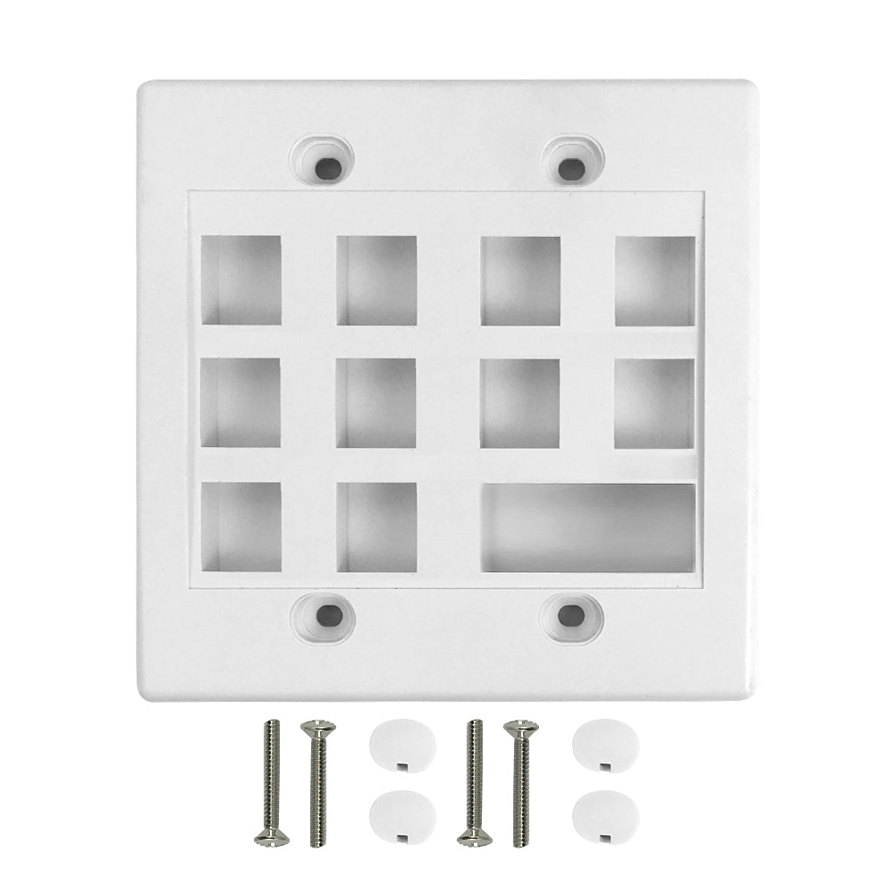 Wall Plate, 10-Port Keystone + 1-Port Dual Keystone, Double Gang - Whi