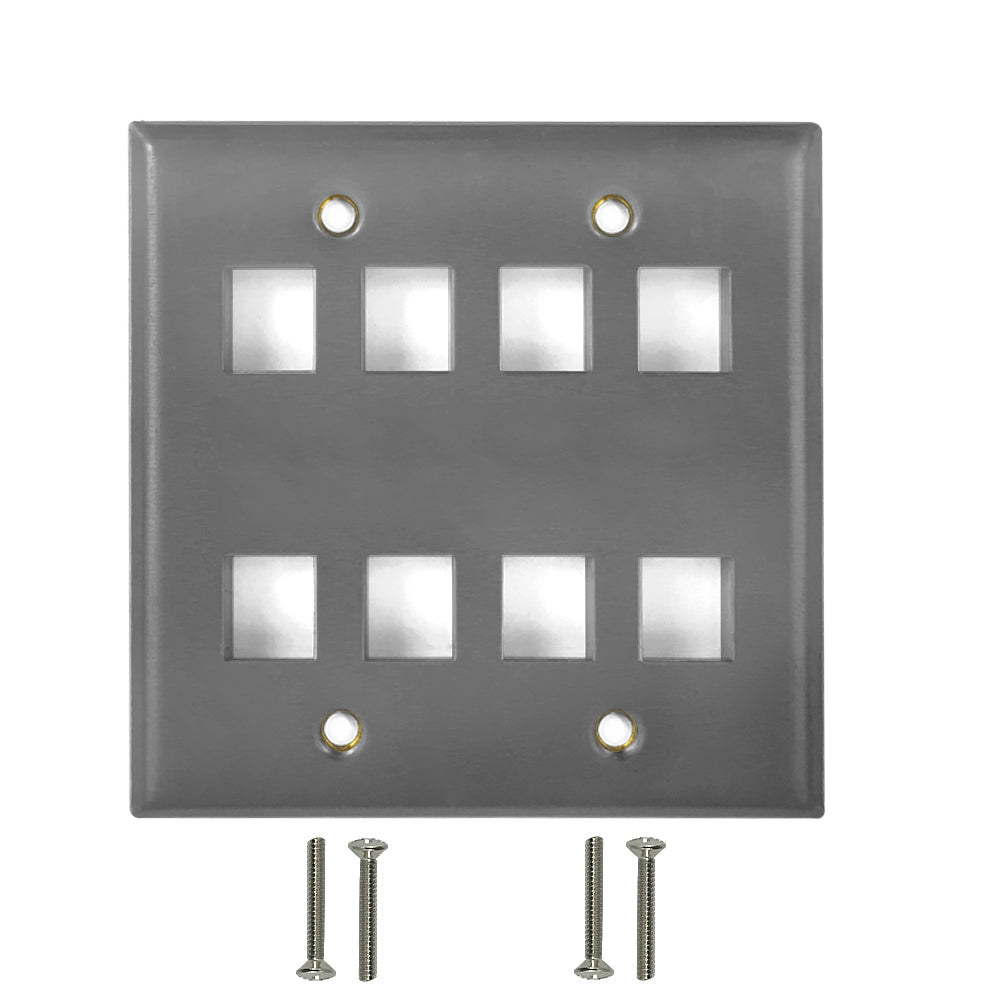 Double Gang - 8x Keystone - Stainless Steel Wall Plate
