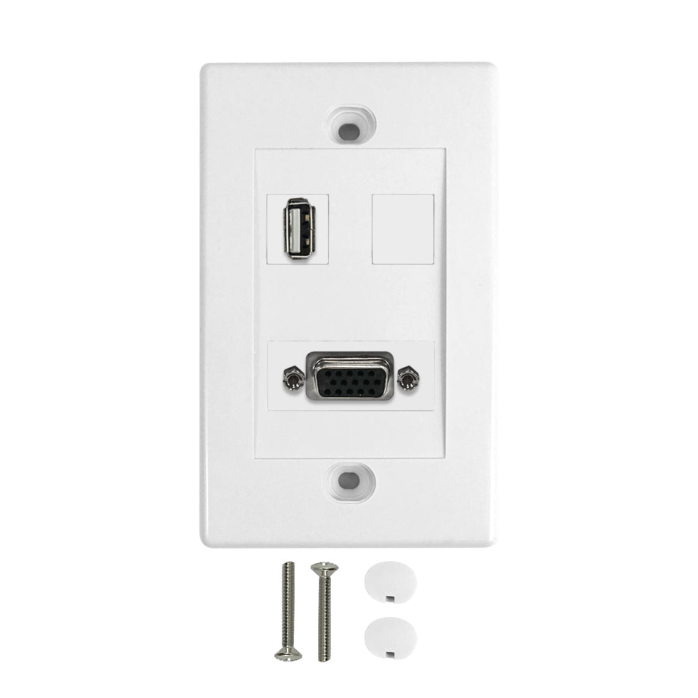 1-Port VGA + 1-Port USB Wall Plate Kit - White
